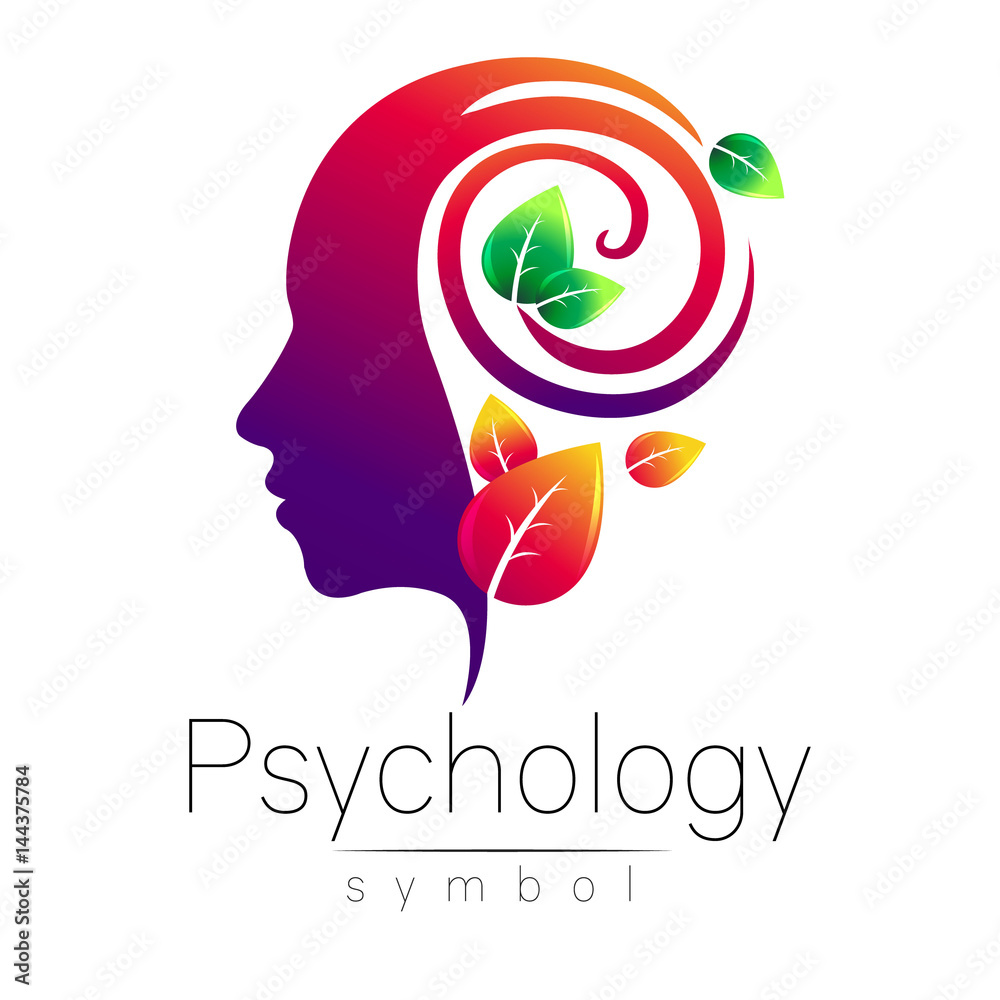 Modern head Logo sign of Psychology. Profile Human. Green Leaves ...