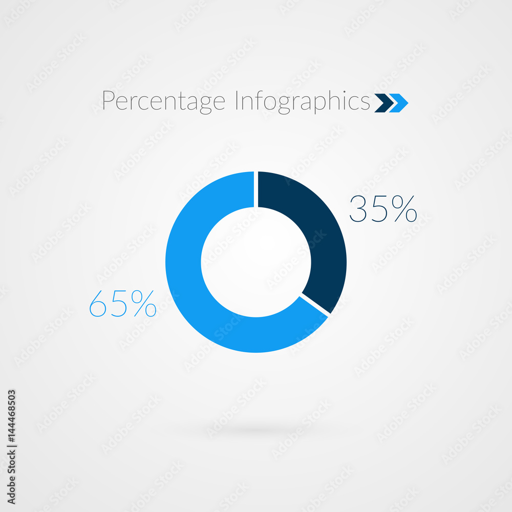 35 65 percent blue pie chart symbol. Percentage vector infographics ...