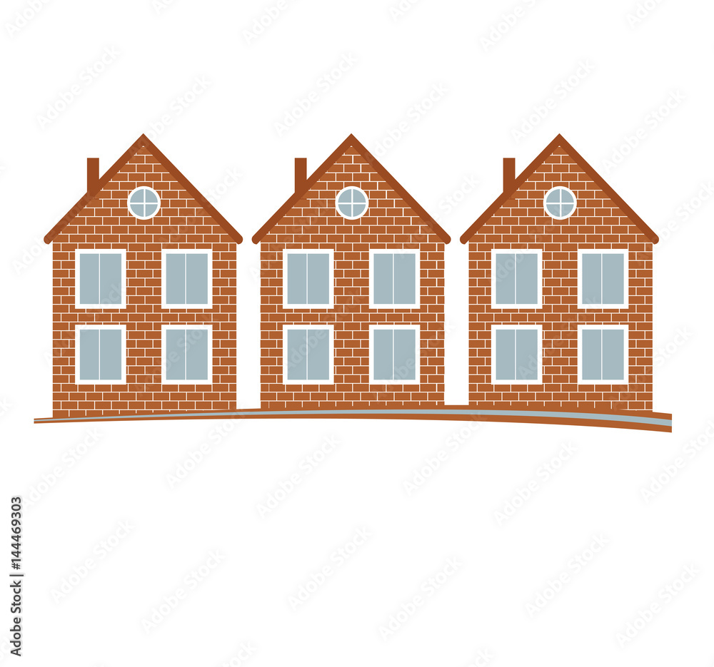 Brick houses vector illustration, home image with horizon line ...