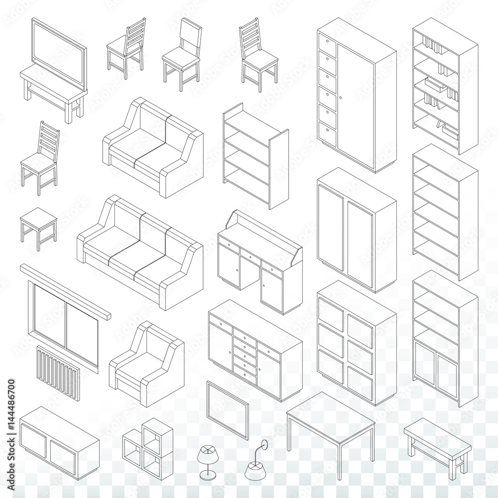 Modern design in isometric style. Home furniture set, living room ...