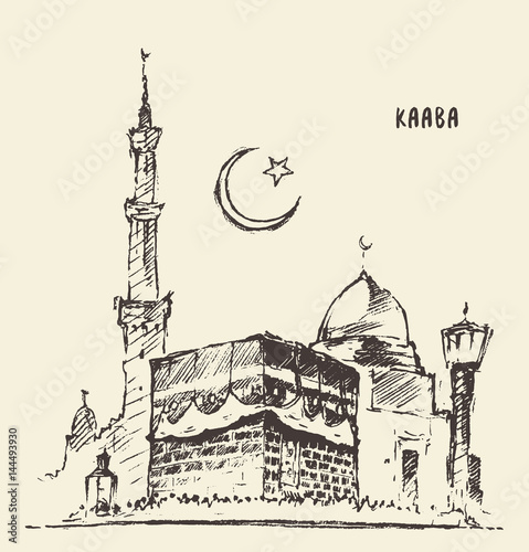 Holy Kaaba Mecca muslim illustration drawn sketch Stock Vector | Adobe ...