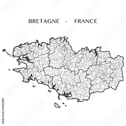 Detailed map of the region of Brittany (Bretagne), France including all ...