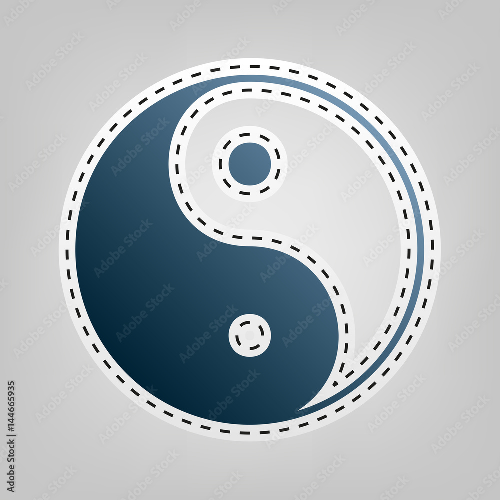 Ying yang symbol of harmony and balance. Vector. Blue icon with outline ...