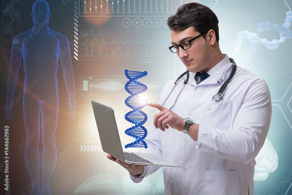 Young studentresearcher studying dna structure Stock Photo | Adobe Stock