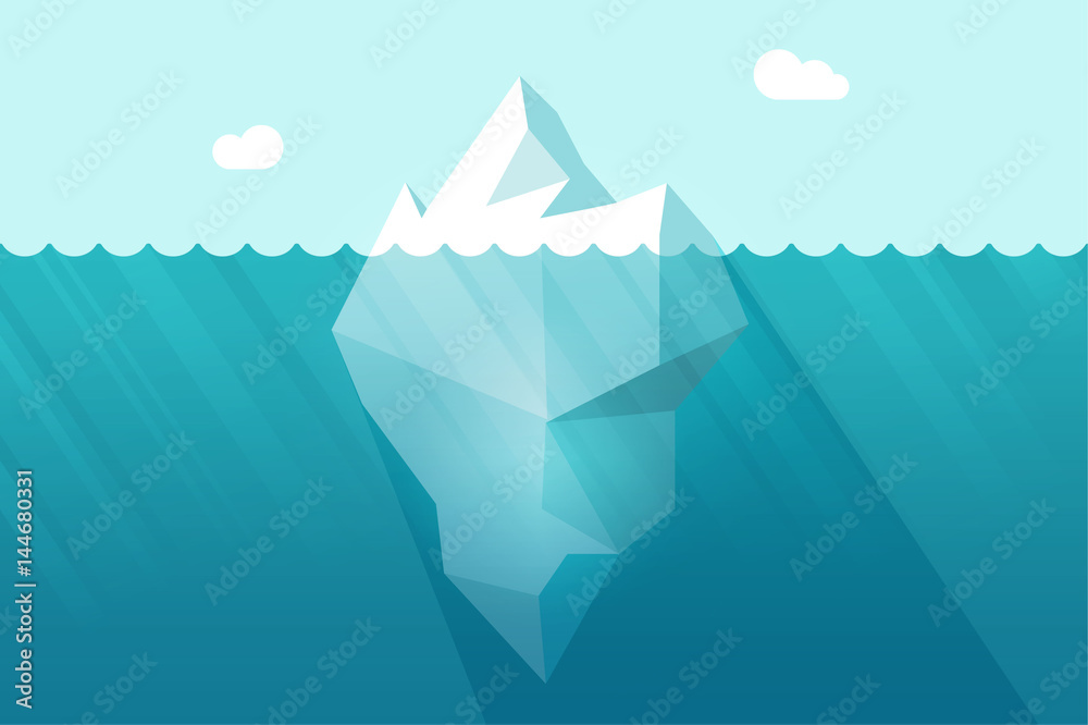 Big iceberg floating on water waves with underwater part vector ...