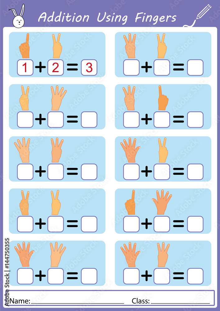 addition using fingers, math worksheet Stock Illustration | Adobe Stock