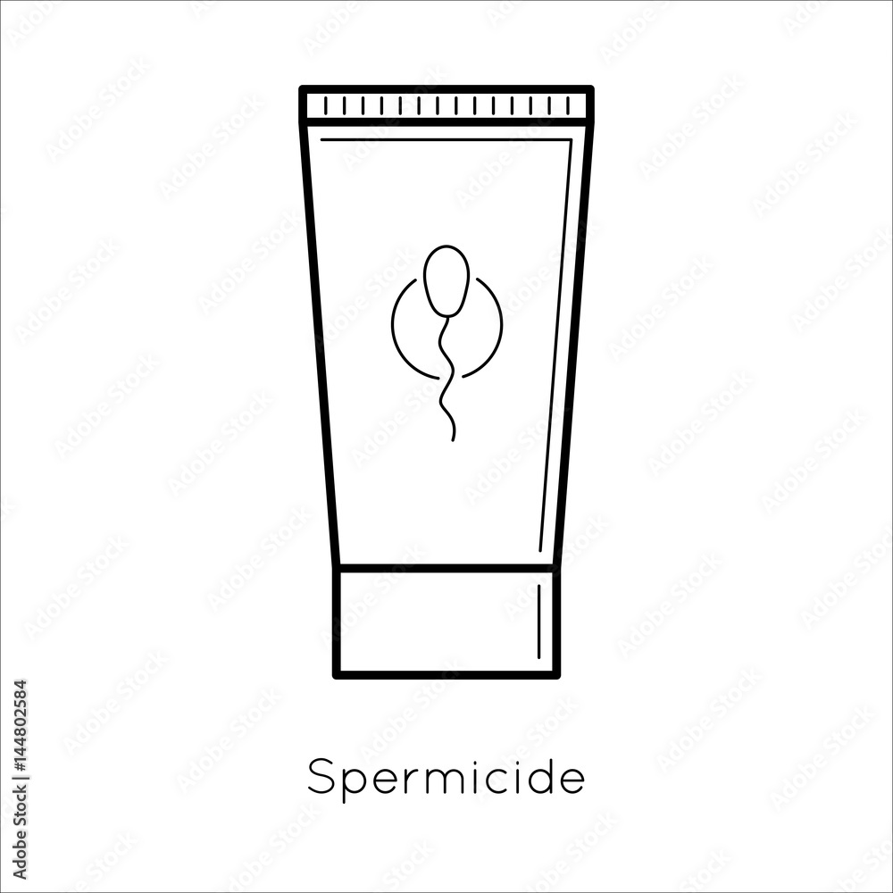 Contraceptive method - spermicide. Woman contraception. Symbol of medical birth control. Flat ...