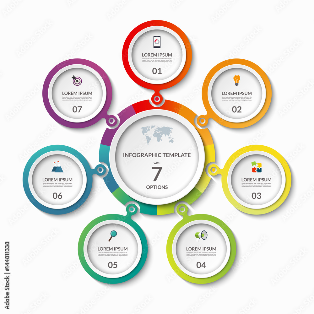 Infographic banner with 7 options. Circle template that can be used as ...