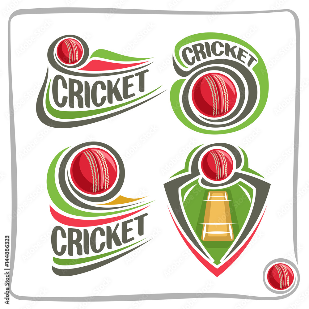 Vector set icons for Cricket game: red ball flying on curve on pitch ...