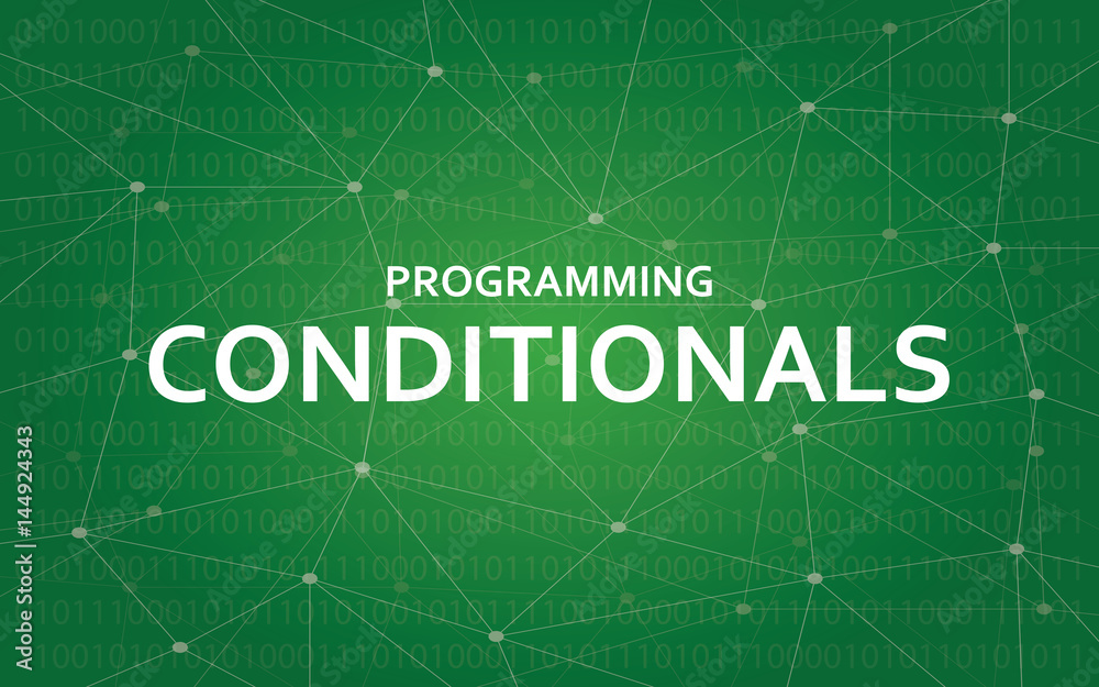 Programming conditionals concept illustration white text illustration with green constellation ...