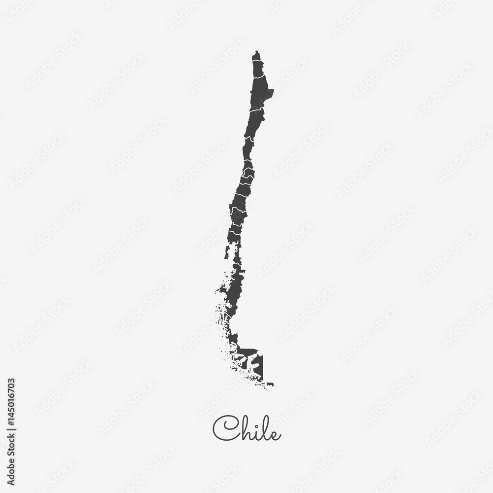 Chile region map: grey outline on white background. Detailed map of ...