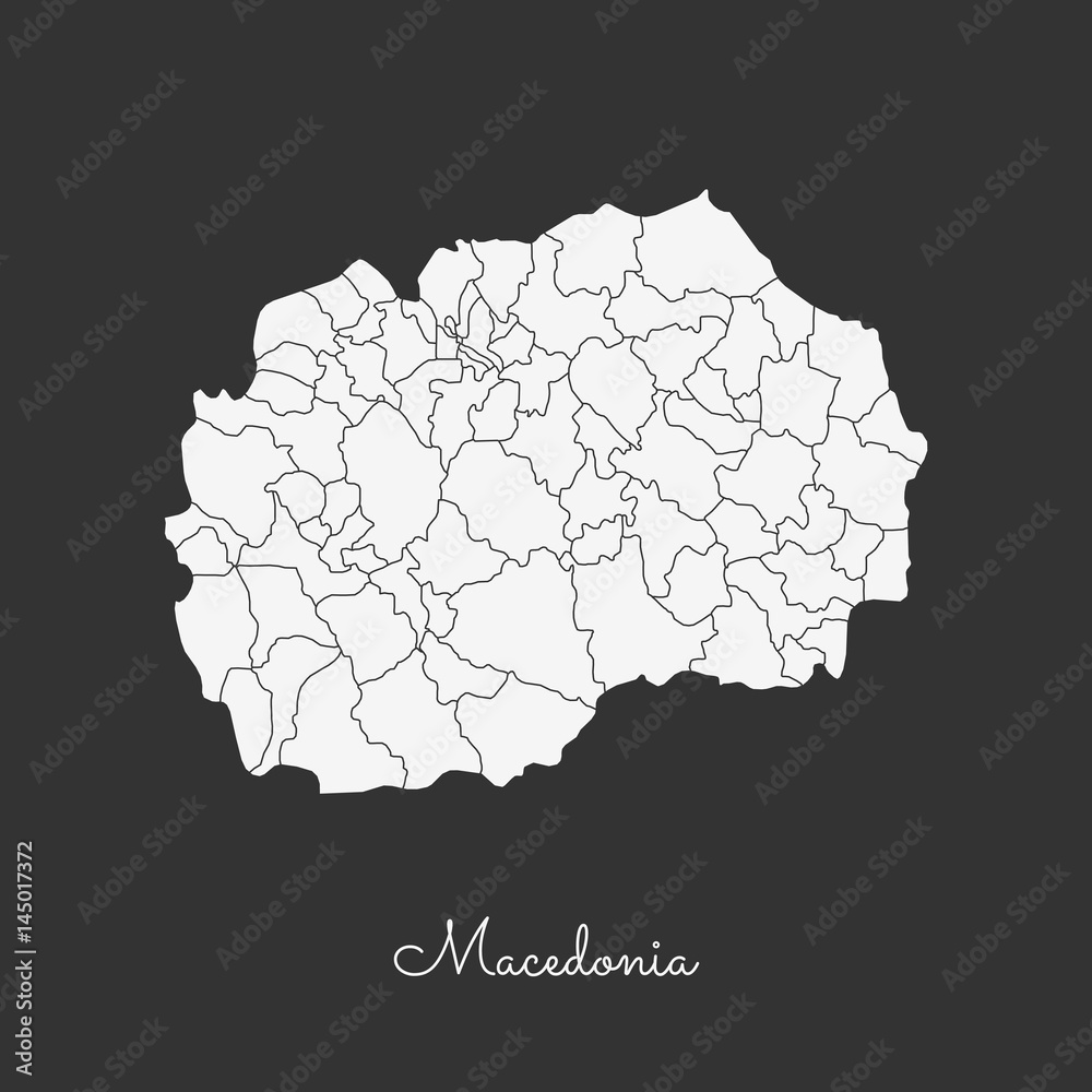 Macedonia region map: white outline on grey background. Detailed map of ...