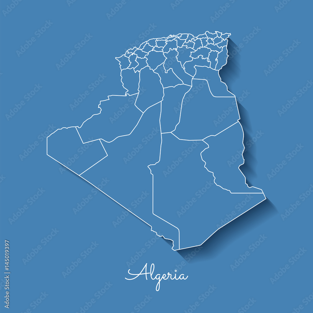 Detailed vector map of Algeria regions in blue with a white outline and ...