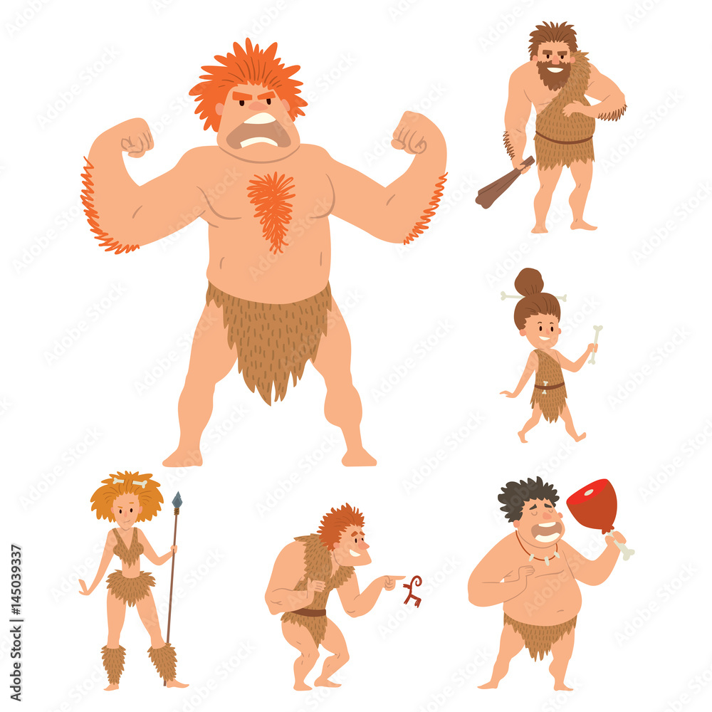 Caveman primitive stone age cartoon neanderthal people character ...