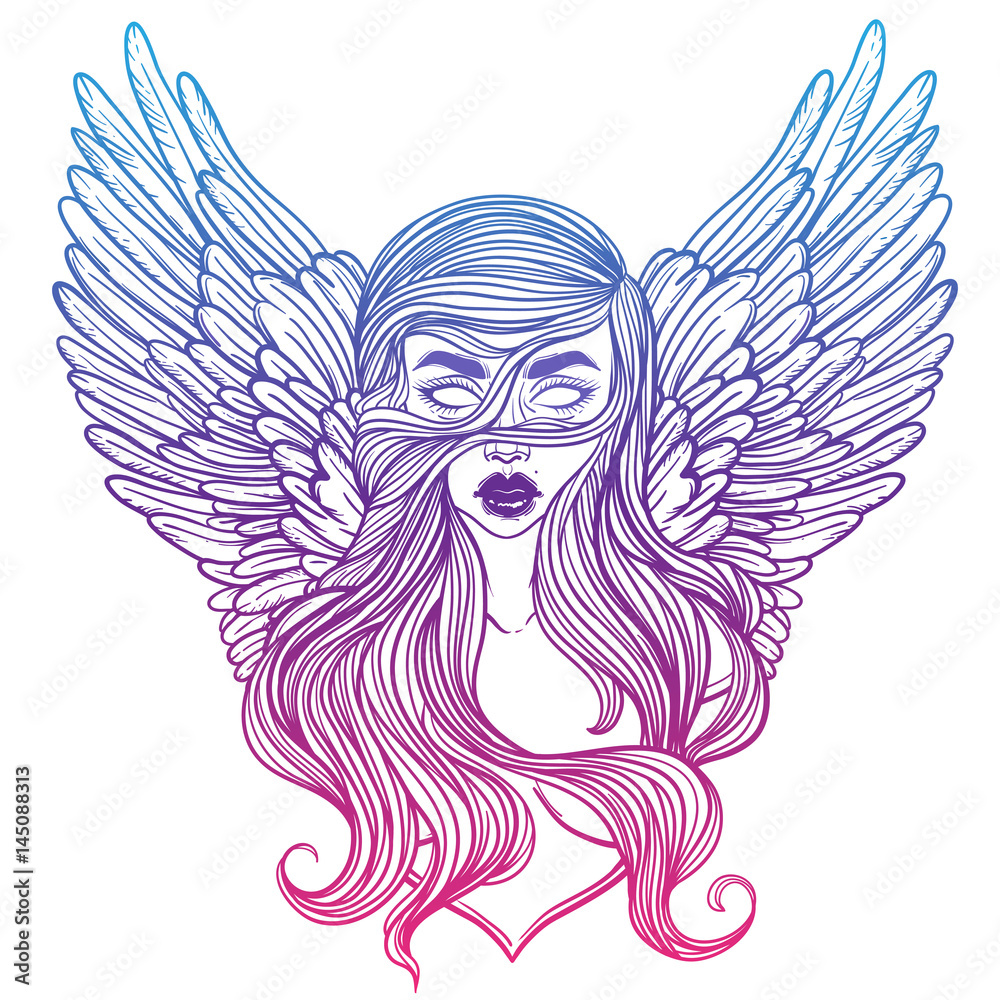Scandinavian goddess. Valkyrie with wings. Zombie or vampire Girl Line ...