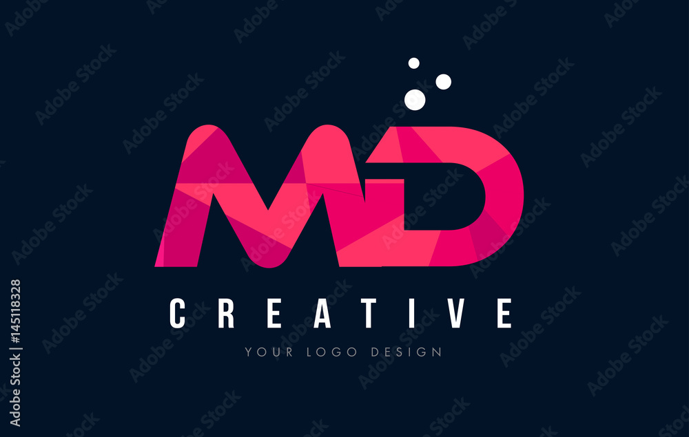MD M D Letter Logo with Purple Low Poly Pink Triangles Concept Stock ...