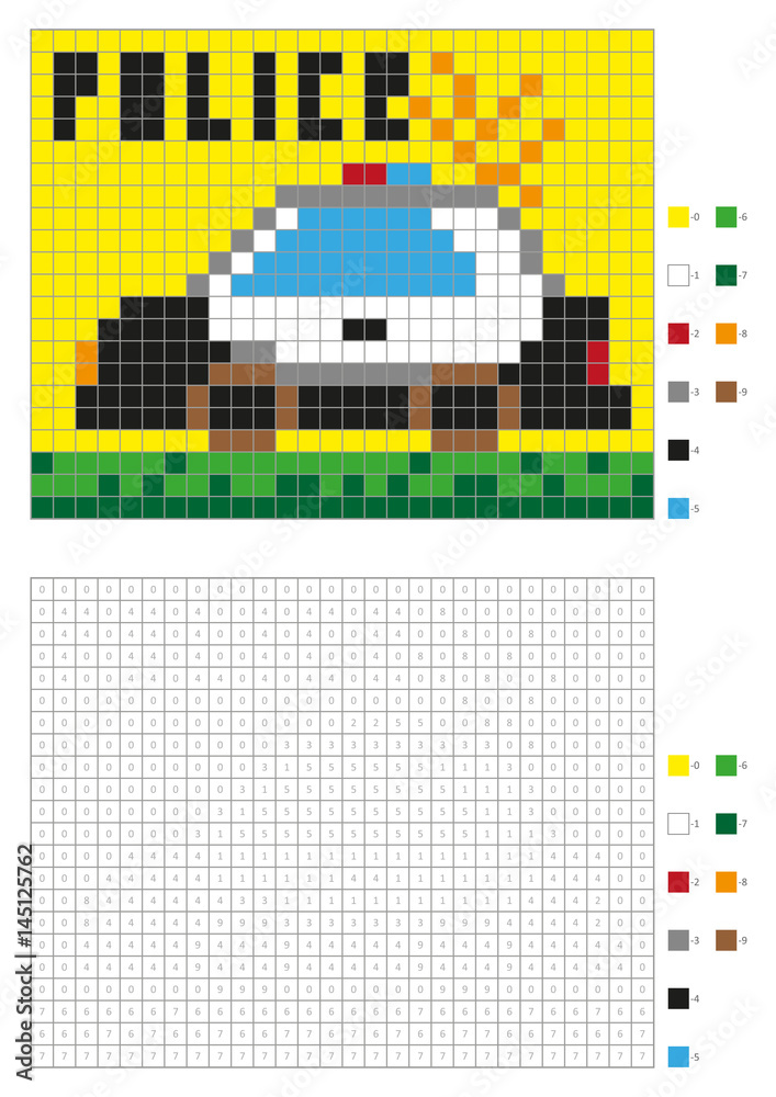 Coloring book with numbered squares. Kids coloring page, pixel coloring ...