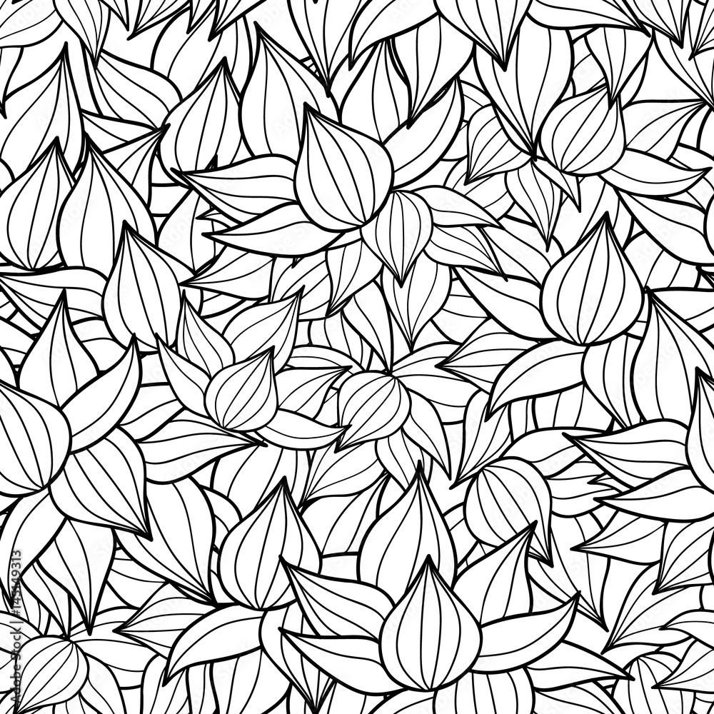 Vector black drawing succulent plant texture drawing seamless pattern ...