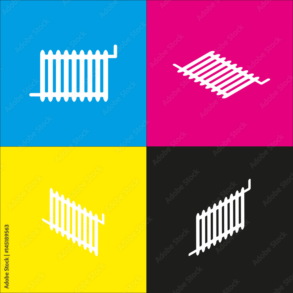Radiator sign. Vector. White icon with isometric projections on cyan ...