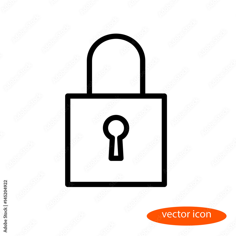 A simple vector linear image of a closed padlock with a key hole, a ...