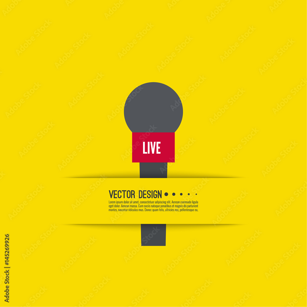 Journalism concept. Live news template with microphone. Symbol breaking ...