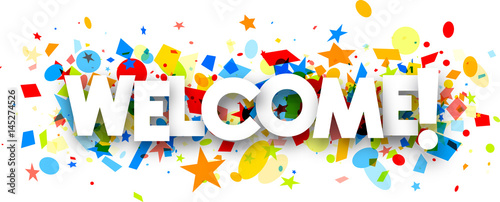 Welcome banner with colorful confetti. - Acheter ce vecteur libre de ...
