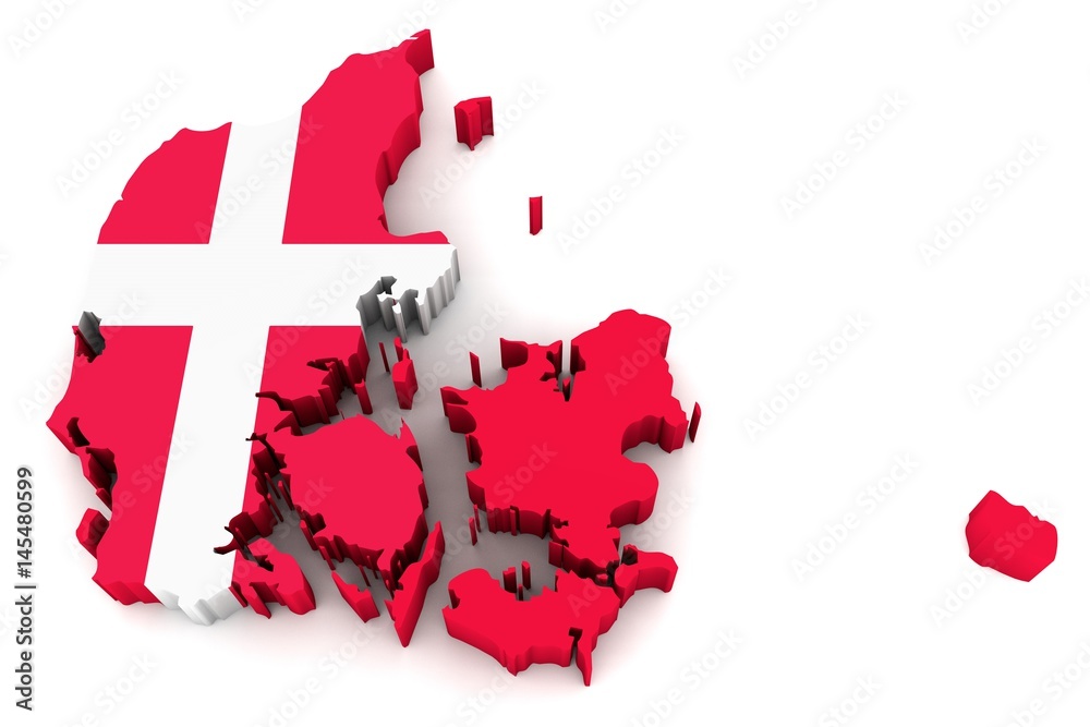 Country shape of Denmark - 3D render of country borders filled with ...