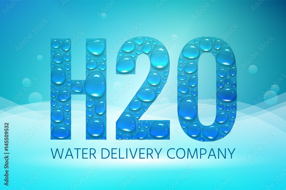 Design of advertising, poster, H2O logo with water drops on an abstract ...
