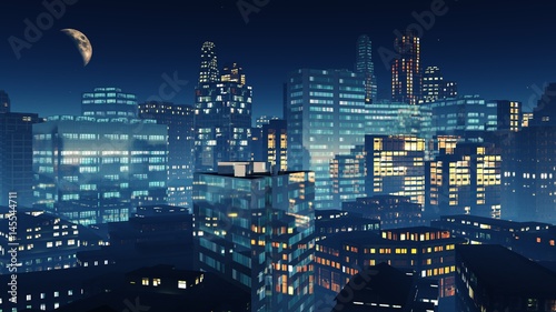 Beautiful view of the night city, night city landscape, 3d rendering ...