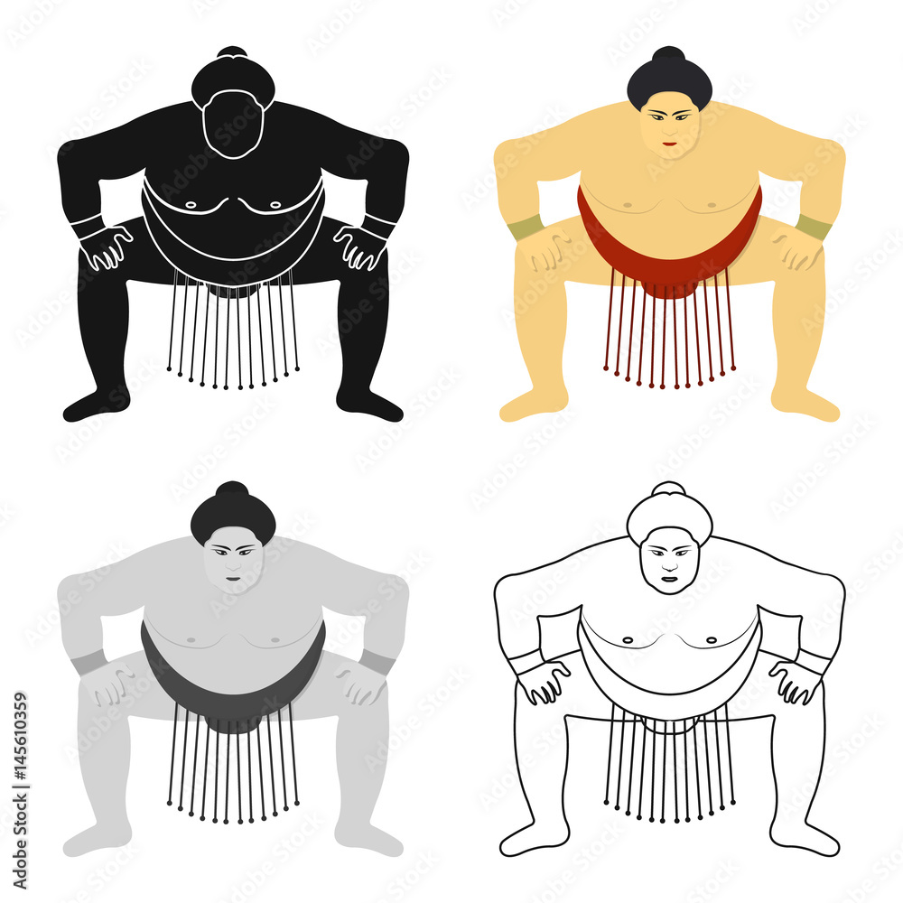 Sumo wrestler icon in cartoon style isolated on white background. Japan ...