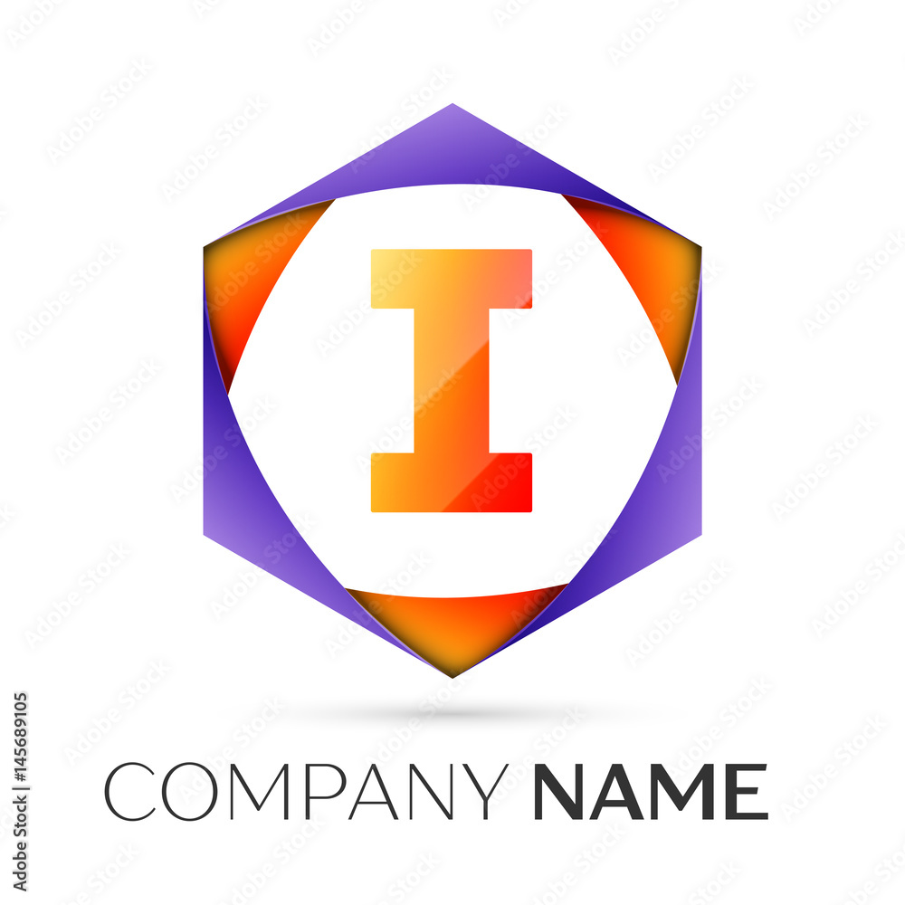 Letter I vector logo symbol in the colorful hexagonal on grey ...