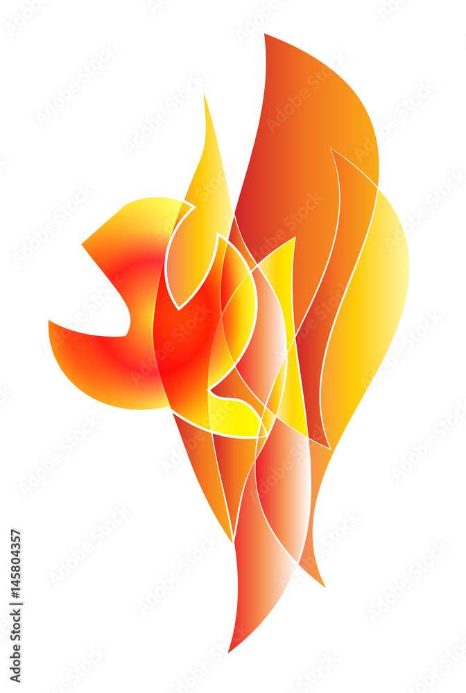 Holy Spirit, Pentecost symbol with a dove, flames or fire. Abstract ...