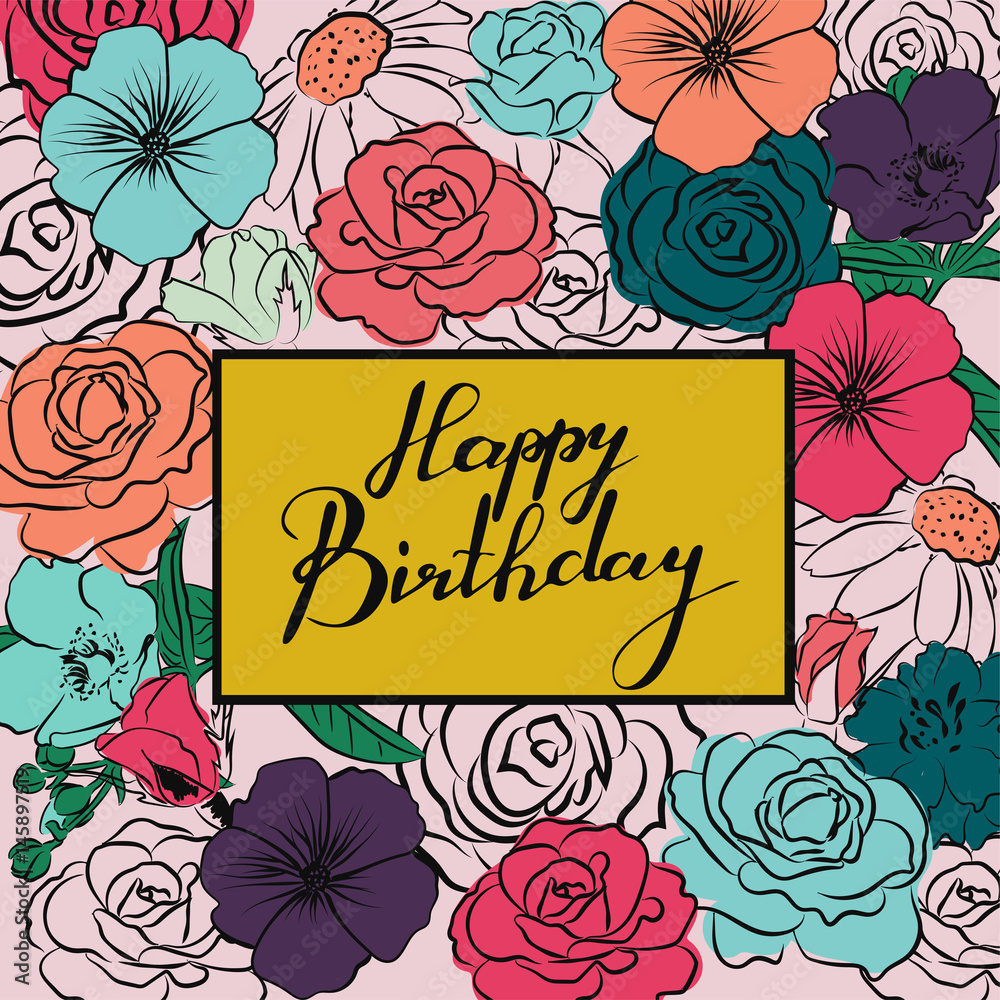 Greeting card with handwriting words Happy Birthday and colorful ...