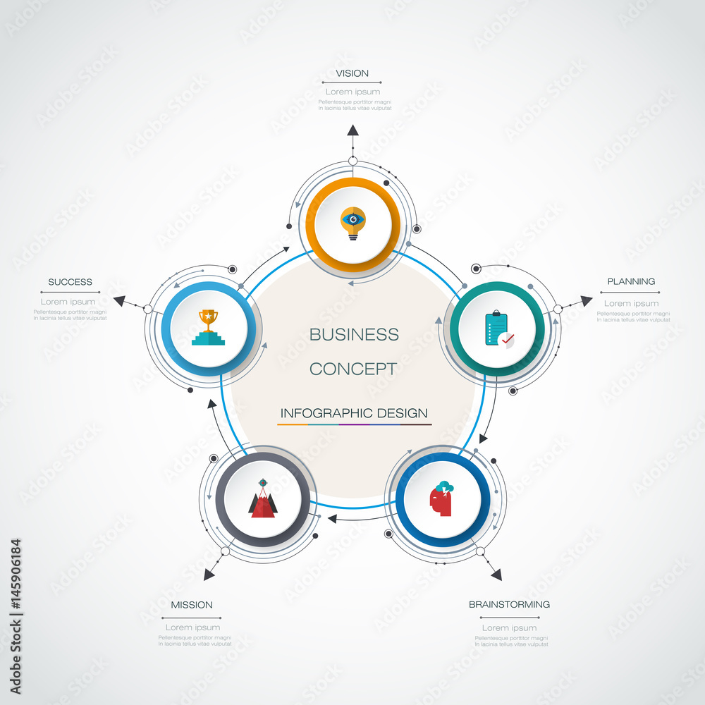 Vector Infographic 3D circle label design with arrows sign and 3 ...