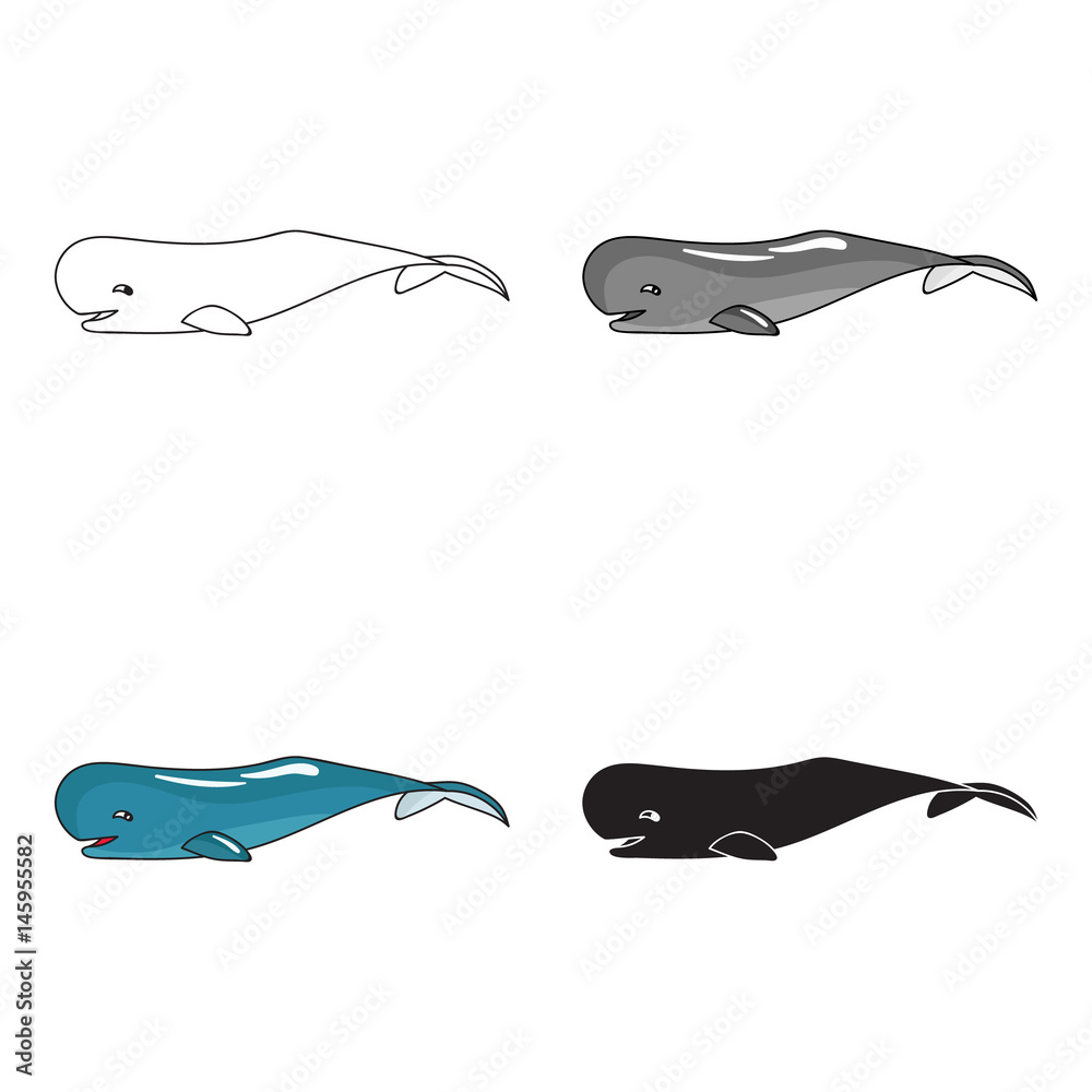 Sperm whale icon in cartoon style isolated on white background. Sea ...