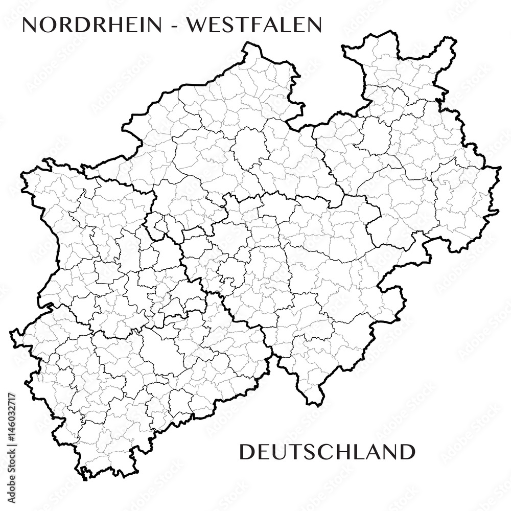 Detailed map of the Federal State of North Rhine Westphalia (Germany ...