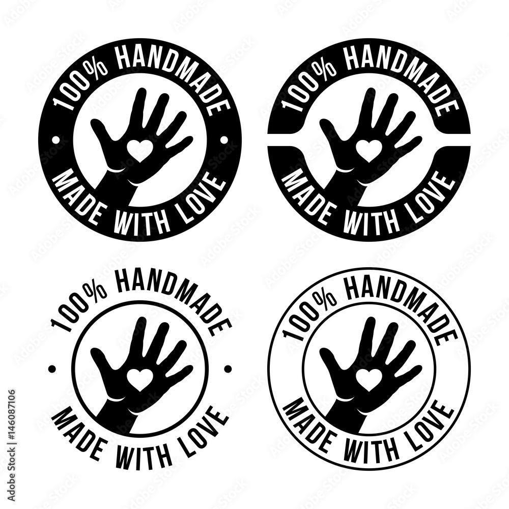 Handmade emblem logo with hand Stock Vector | Adobe Stock