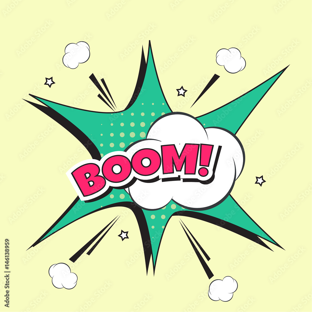 Lettering Boom, bomb explosion. Vector illustration with halftone dot ...