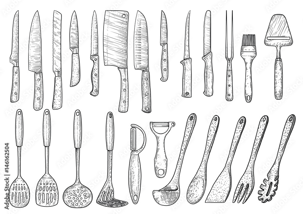 Utensil illustration, drawing, engraving, ink, line art, vector Stock ...