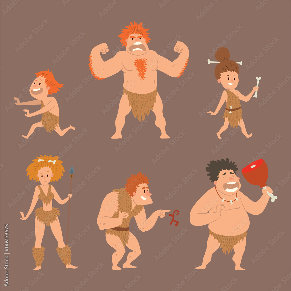 Caveman primitive stone age cartoon neanderthal people character ...