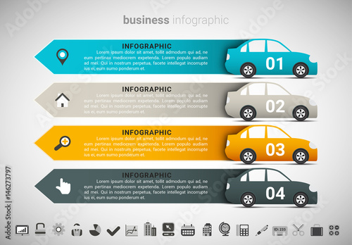 Four Section Car Element Infographic Stock Template | Adobe Stock