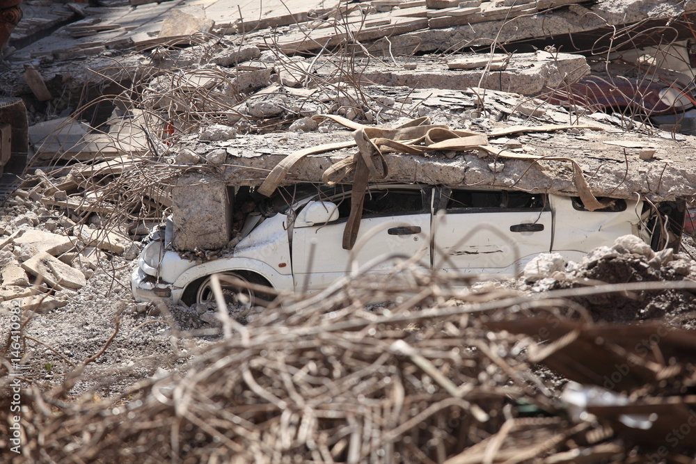 Cars under the rubble for an earthquake in Chile Stock Photo | Adobe Stock