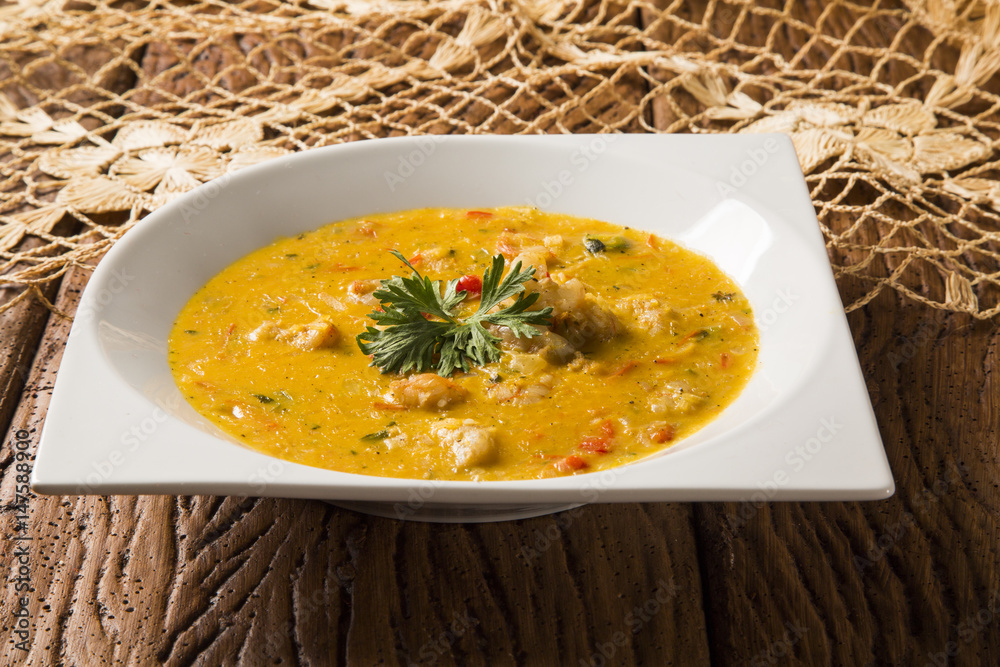 shrimp bobo - a Brazilian dish of shrimp in a pure of manioc meal and ...