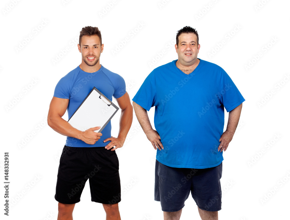 Fat man and his coach ready to train Stock Photo | Adobe Stock