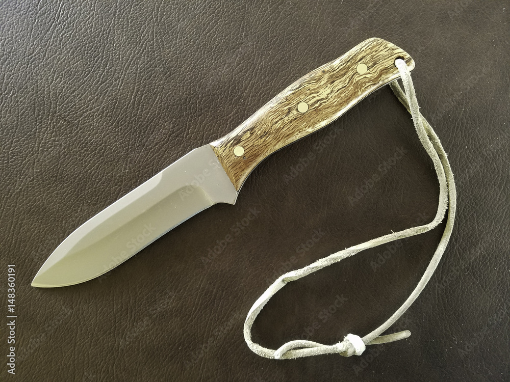 Custom made knife with leather lanyard Stock Photo | Adobe Stock