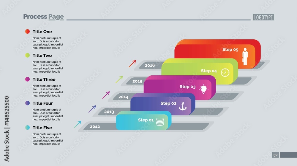 Five Blocks Timeline Slide Template Stock Vector | Adobe Stock