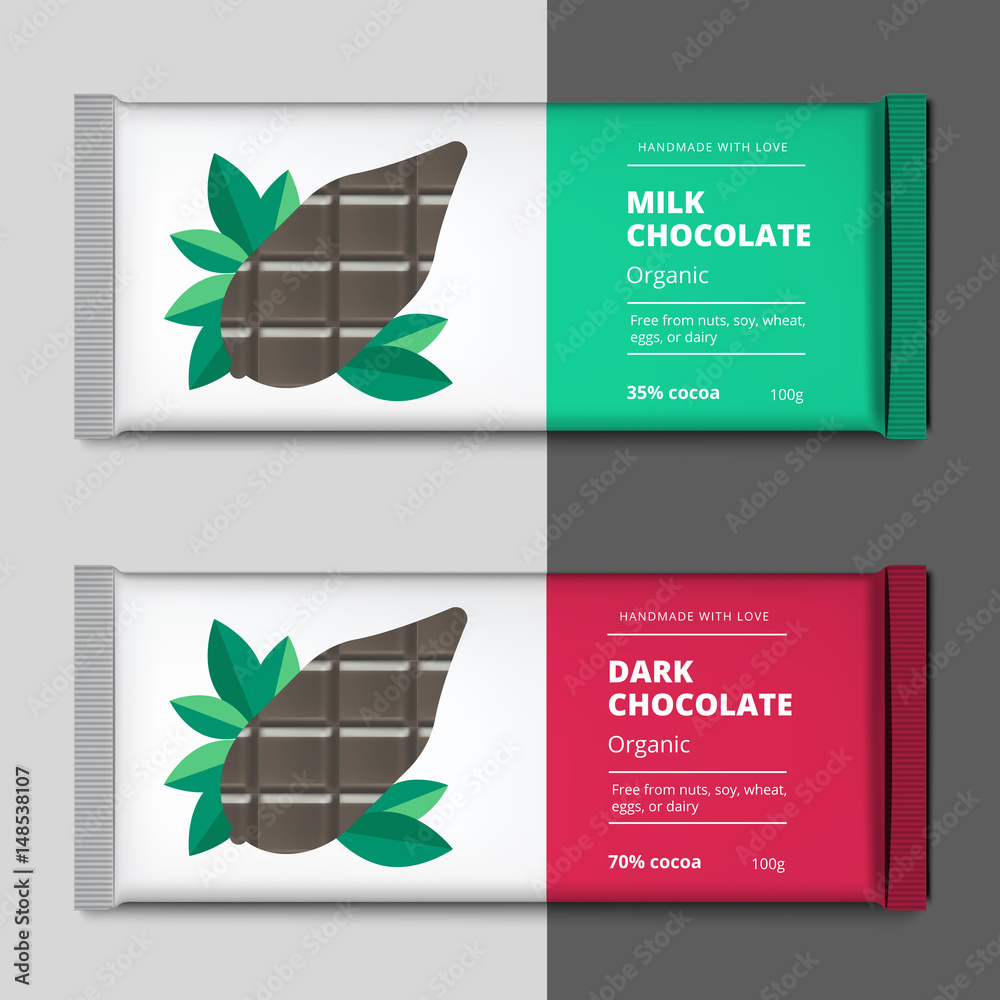 Organic dark and milk chocolate bar design. Choco packaging vector ...