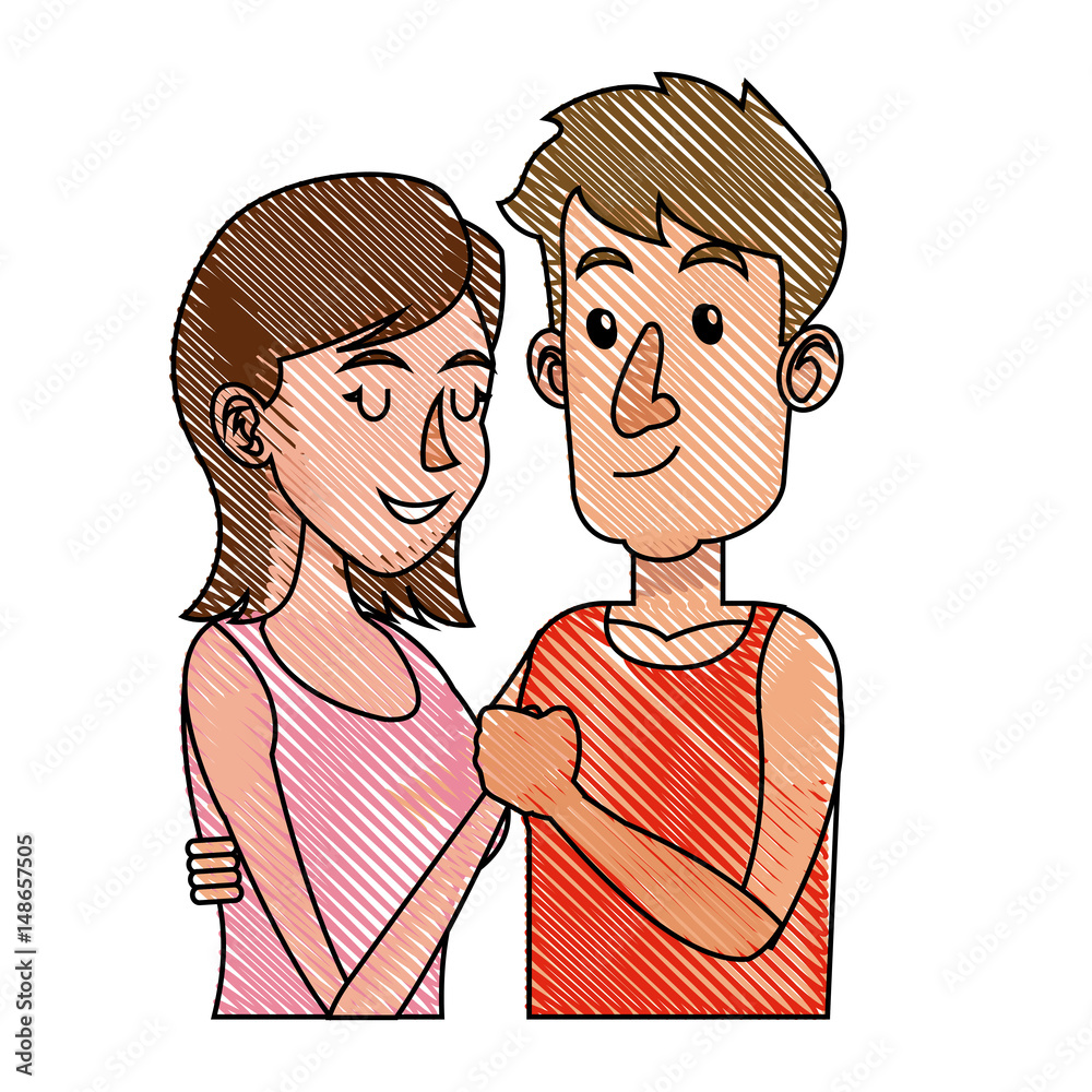 drawing embracing couple relationship together vector illustration ...