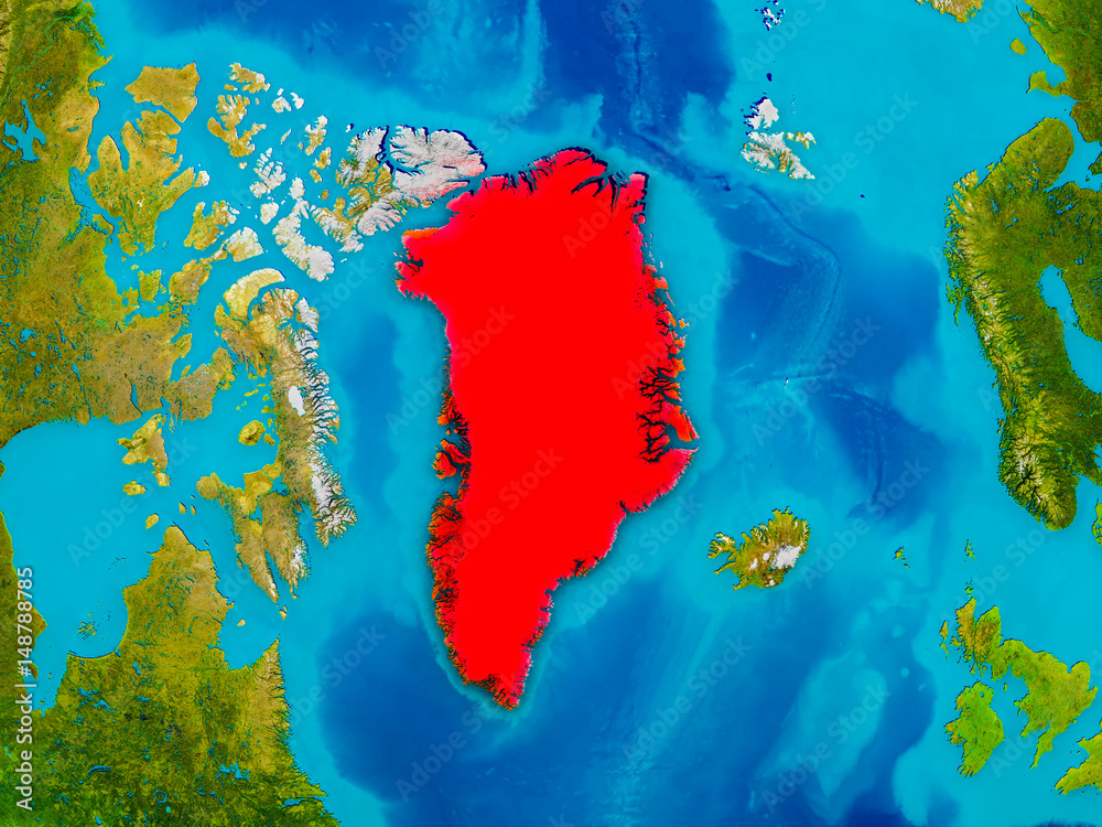 Greenland on physical map Stock Illustration | Adobe Stock