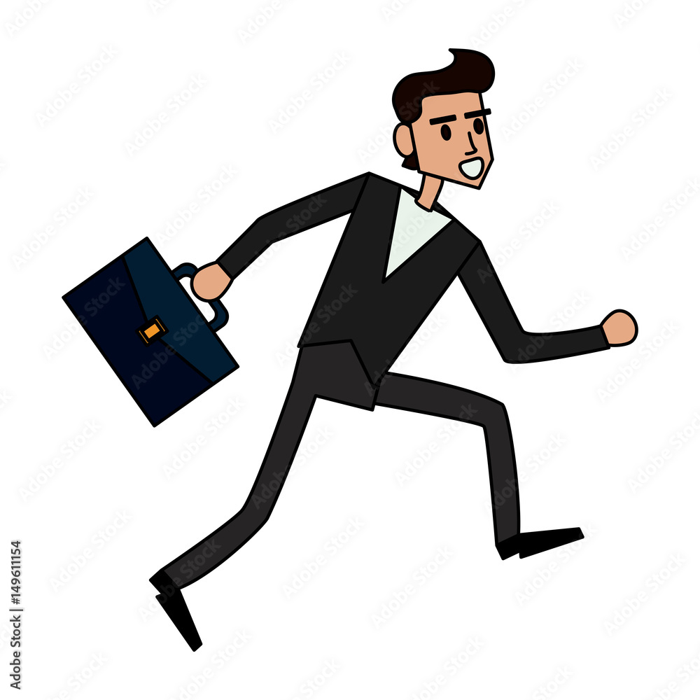 color image cartoon full body man running with a portfolio vector ...